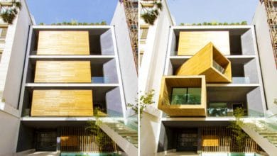 Planos de casa en terreno triangular, fachada e interiores